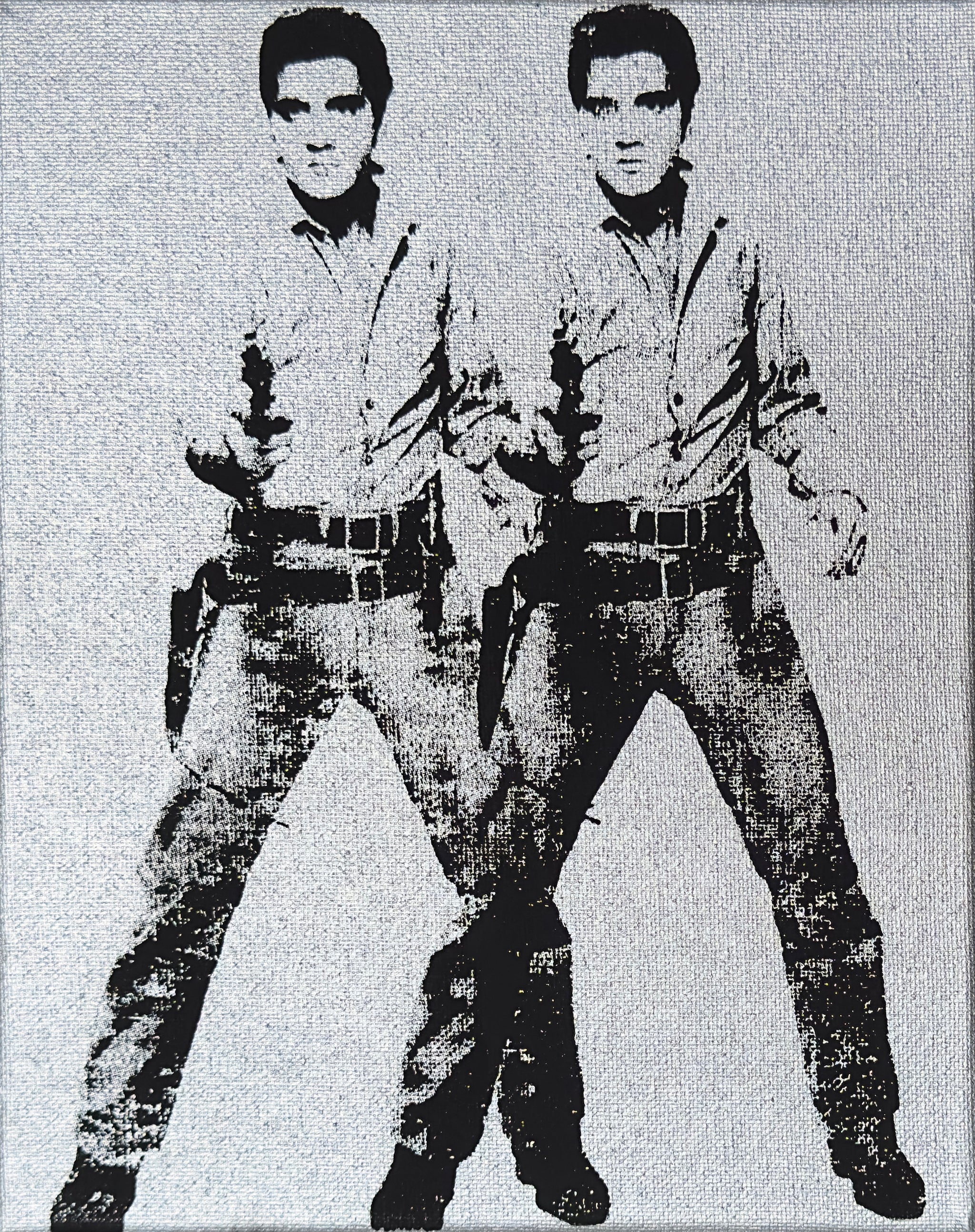 Double Elvis (Silver) - Screenprint on Canvas 10" x 8"